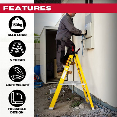 Excel 5 Tread Fibreglass Step Ladder for Electricians 1.2m Heavy Duty ...