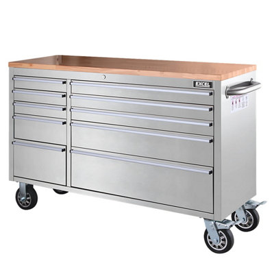 Excel 57inch 10 Drawer Stainless Steel Workbench Roller Tool Chest ...