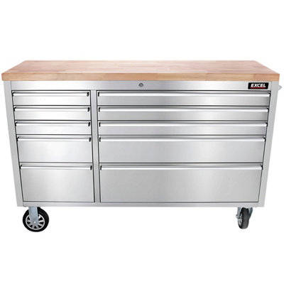 Excel 57inch 10 Drawer Stainless Steel Workbench Roller Tool Chest ...