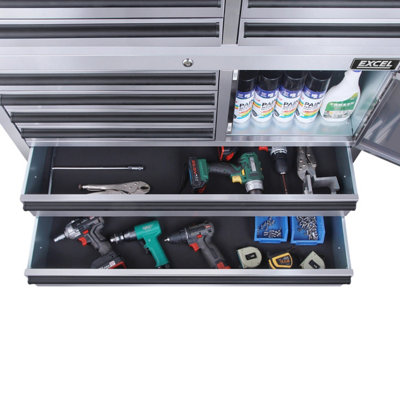 Excel 6 Drawer Heavy Duty Stainless Steel Tool Cabinet Ideal for Garage ...