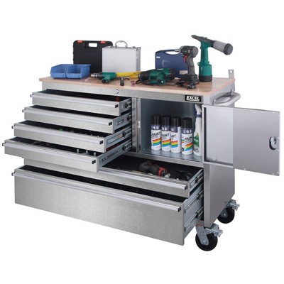 Excel 6 Drawer Stainless Steel Tool Chest Cabinet with Side Door ...