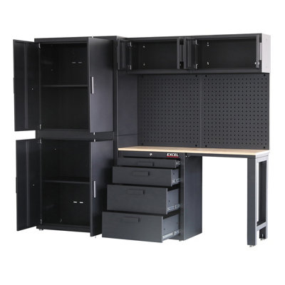 Excel 8 Drawer Heavy Duty Garage Storage System with Wall Shelving and ...