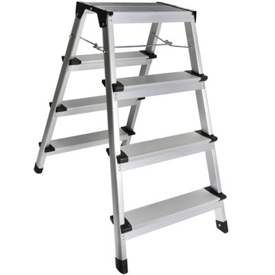 Excel Aluminium Folding Hop-Up Step Stool Ladder 4 Tread, Compact Work ...