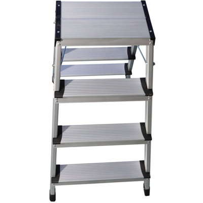Excel Aluminium Folding Hop-Up Step Stool Ladder 4 Tread, Compact Work ...