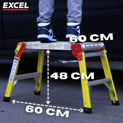 Excel Aluminium Stool Ladder 3 Tread with Fibreglass Folding Hop Up