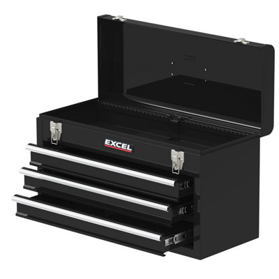 Excel Black 3 Drawer Portable Tool Chest Cabinet Steel Storage Box with ...