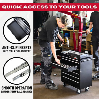 Excel Black 7 Drawer Tool Chest Cabinet with Wheels Ideal for Garage ...