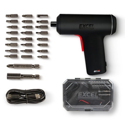 Excel Cordless Electric Screwdriver with 24 Piece 25mm Bit Set with ...