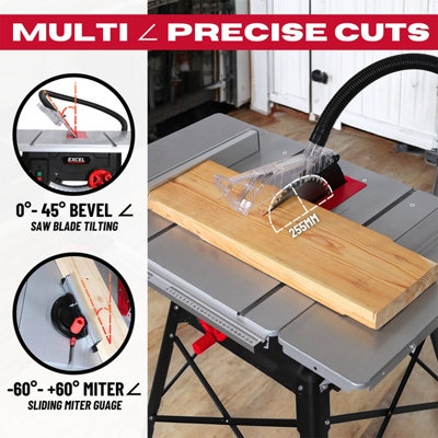 Excel Electric Table Saw 255mm 1800W/240V with Precision Blade 4500 RPM ...