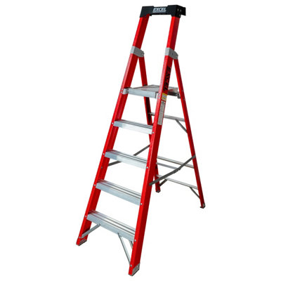 Excel Electricians Fibreglass Platform Step Ladder 5 Tread 1.81m EN131 ...