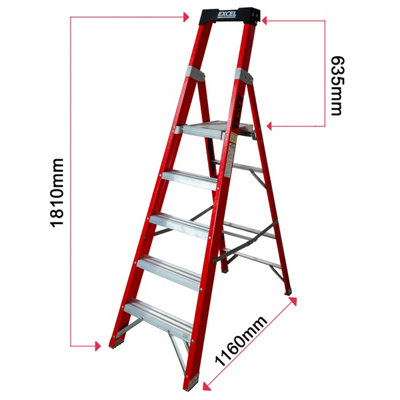 Excel Electricians Fibreglass Platform Step Ladder 5 Tread 1.81m EN131 ...
