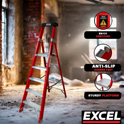 Excel Electricians Fibreglass Platform Step Ladder 5 Tread 1.81m EN131