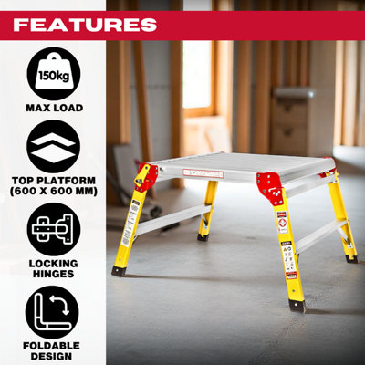 Excel Fibreglass Hop-Up Folding Bench 600 x 600mm, Slip-Resistant ...