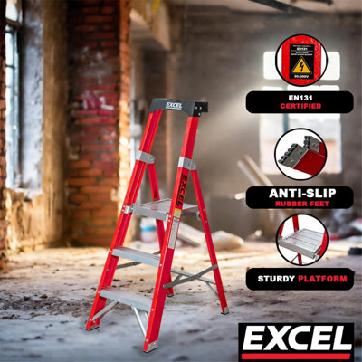 Excel Fibreglass Platform Step Ladder 3 Tread for Electricians 1.34m ...