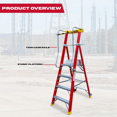 Excel Fibreglass Podium Step Ladder 4 Tread for Electricians 2.04m ...