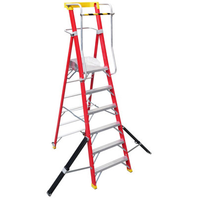 Excel Fibreglass Podium Step Ladder 6 Tread for Electricians 2.61m ...