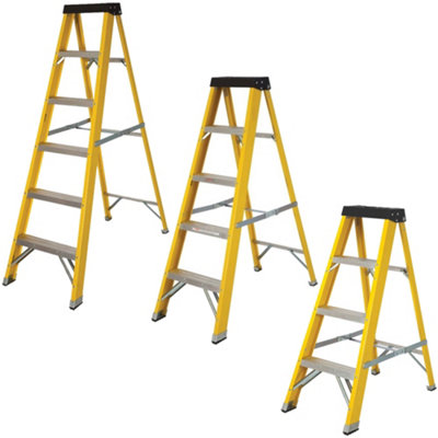 Excel Fibreglass Step Ladder Pack of 3 Heavy Duty Industrial ...