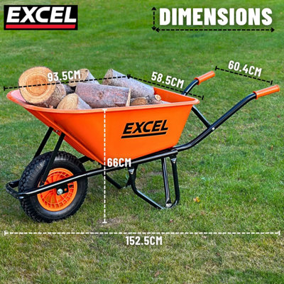 Excel Heavy Duty 100L Wheelbarrow HDPE Plastic Tray Extra Puncture ...