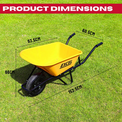 Excel Heavy Duty 100L Yellow Wheelbarrow HDPE Plastic Tray