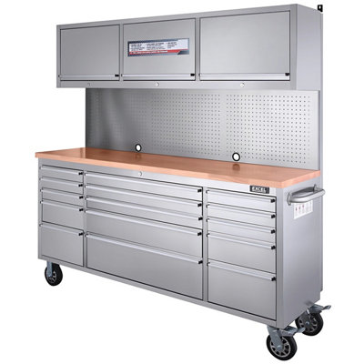 Excel Heavy Duty 15 Drawer Tool Chest with 3 Overhead Cabinets Ideal ...