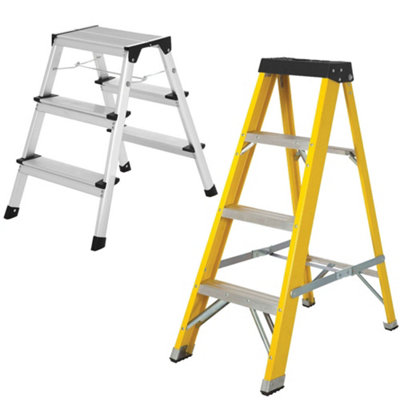 Excel Heavy Duty Fibreglass 3 Tread Ladder with 3 Step Hop Up Ladder ...
