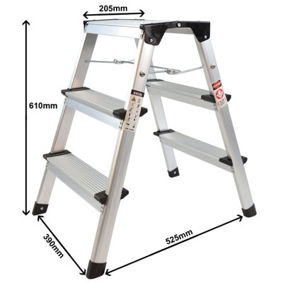 Excel Heavy Duty Fibreglass 3 Tread Ladder with 3 Step Hop Up Ladder ...