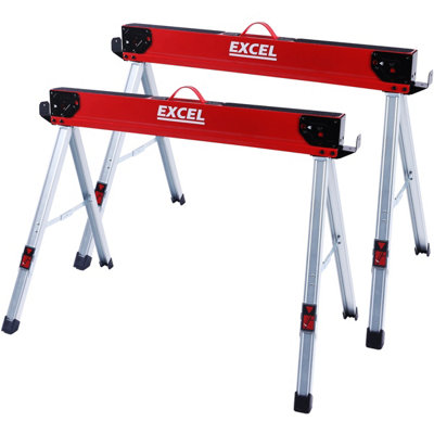 Excel Heavy Duty Steel Sawhorse Twin Pack, 1000kg Load Capacity, Work ...