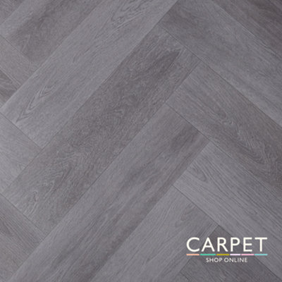 Excel Herringbone Oak Grey Pearl Wood Vinyl Flooring 4m x 3m
