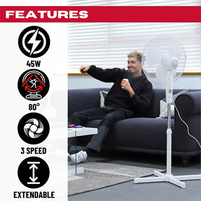 Excel Pedestal Fan 16 Inch, Oscillating Fan with Height Adjustment 3 ...