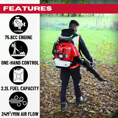 Excel Petrol Backpack Leaf Blower 75.6cc High-Power Garden Blower with Adjustable Nozzle for ...