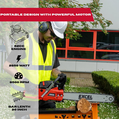 Excel Petrol Chainsaw 20" 62cc Heavy Duty Gas-Powered Wood Cutting Saw ...