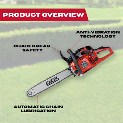 Excel Petrol Chainsaw 20" 62cc Heavy Duty Gas-Powered Wood Cutting Saw ...