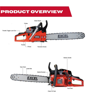 Excel Petrol Chainsaw 20" 62cc Heavy Duty Gas-Powered Wood Cutting Saw ...