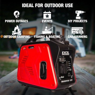 Excel Petrol Generator 1200W Quiet Portable Suitcase Design with 4 ...