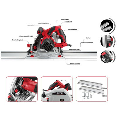 Excel Plunge Saw 165mm 1200W/240V with Guide Rail Set