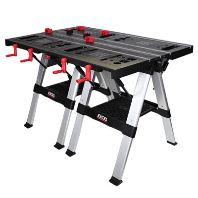 Excel Portable Workbench, Folding Work Table & Sawhorse with Adjustable ...