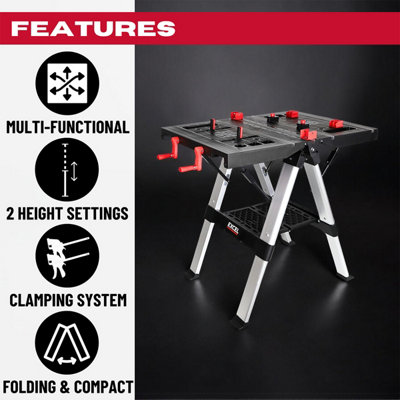 Excel Portable Workbench, Folding Work Table & Sawhorse with Adjustable ...