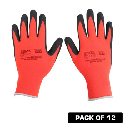 Excel Pro-Series Builder Gloves Red & Black Size XL Pack of 12 | DIY at B&Q