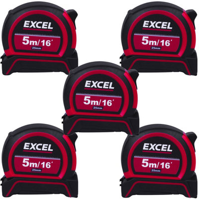 Excel PVC Tape Measure 5m/16ft Pack of 5 | DIY at B&Q