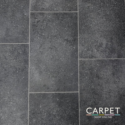 Excel Slate Grey Tile Vinyl Flooring 4m x 4m