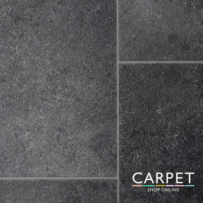Excel Slate Grey Tile Vinyl Flooring 6m x 4m
