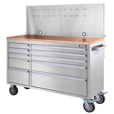 Excel Stainless Steel 10 Drawer Roller Tool Cabinet & Workbench with ...