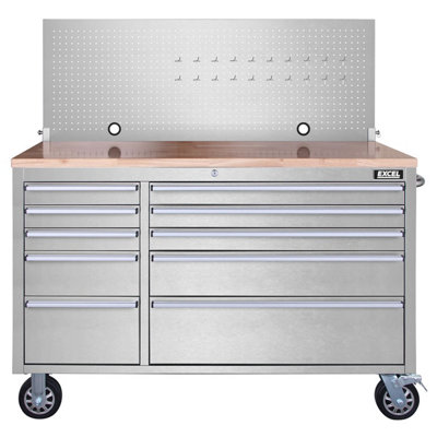 EXCEL STAINLESS STEEL 10 DRAWER ROLLER TOOL CABINET & WORKBENCH WITH ...