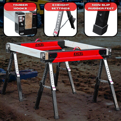Excel Steel Sawhorse Twin Pack 1178kg Load Capacity, Telescopic Legs ...