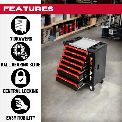 EXCEL TOOL CHEST ROLLER 7 DRAWER, CABINET LOCKABLE STEEL STORAGE BLACK ...
