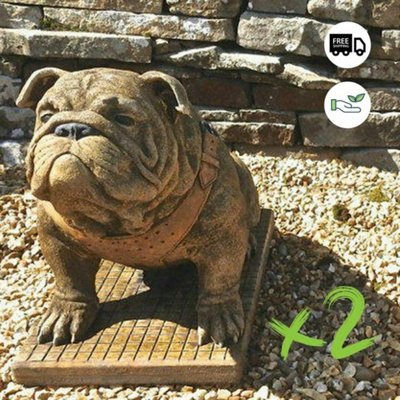 EXCLUSIVE Pair Life Size Sitting British Bulldogs Ornament Statue Hand Made in UK