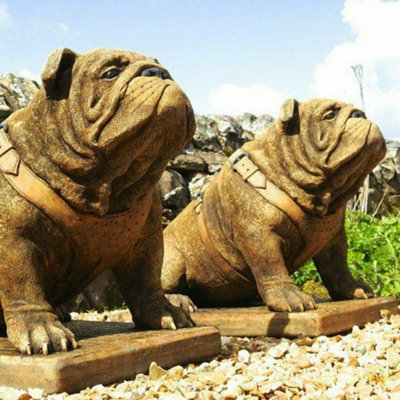 EXCLUSIVE Pair Life Size Sitting British Bulldogs Ornament Statue Hand ...