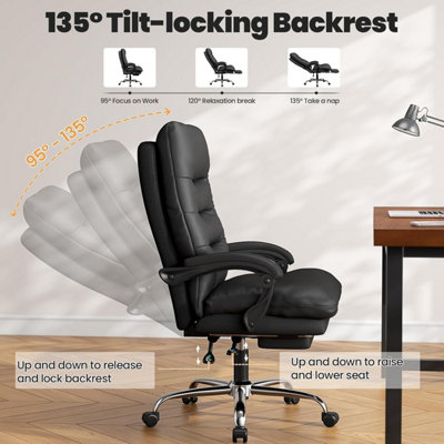 EXECUTIVE OFFICE CHAIR BIG AND TALL,PU LEATHER RECLINER DESK CHAIR WITH ...