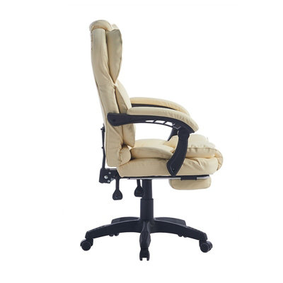 Executive Swivel Cream Office Chair PU Leather Computer Desk Chair With ...