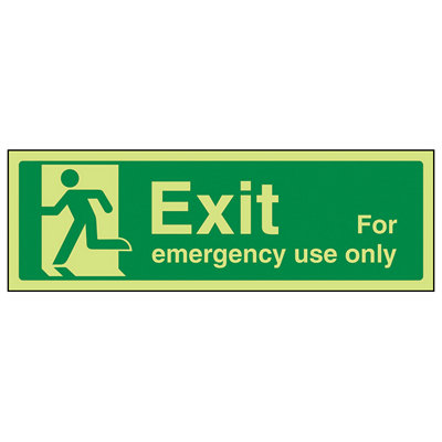 Exit For Emergency Use Man Left Sign - Glow in Dark - 300x100mm (x3 ...
